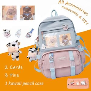 LIEEI Kawaii Backpack with Cute Pins and Plush Pendant for Teen Girls School Large Capacity Waterproof School Bag Bookbag