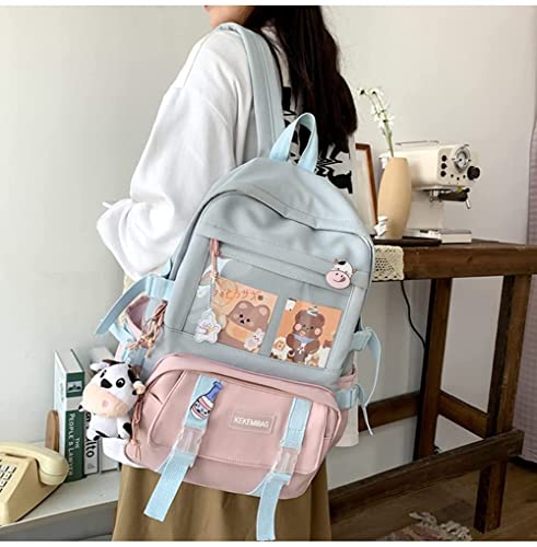 LIEEI Kawaii Backpack with Cute Pins and Plush Pendant for Teen Girls School Large Capacity Waterproof School Bag Bookbag