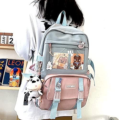 LIEEI Kawaii Backpack with Cute Pins and Plush Pendant for Teen Girls School Large Capacity Waterproof School Bag Bookbag