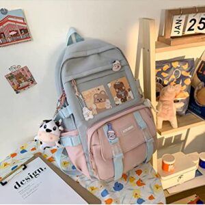 LIEEI Kawaii Backpack with Cute Pins and Plush Pendant for Teen Girls School Large Capacity Waterproof School Bag Bookbag