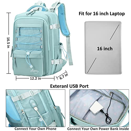 Travel Backpack for Women Girls 15.6 Inch Laptop Backpacks with USB Port Carry on Backpack Flight Approved Large School Bag College Bookbags Outdoor Sports Hiking Rucksack Casual Daypack (Green)