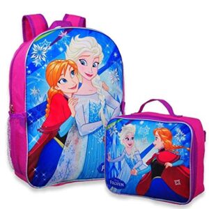 Frozen Anna, Elsa 16" Backpack with Detachable Matching Lunch Box