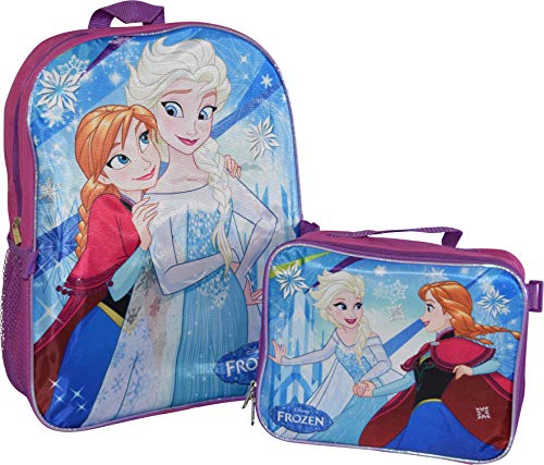 Frozen Anna, Elsa 16" Backpack with Detachable Matching Lunch Box