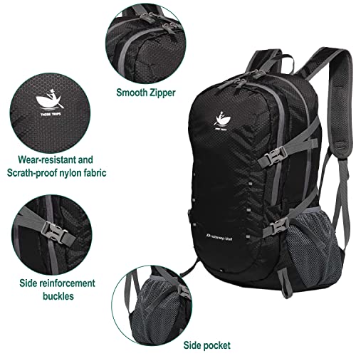 vimapo Packable Lightweight Backpack 40L, Ripstop Nylon Foldable Traveling Daypack, Collapsible Hiking Backpack For Outdoor(Black)