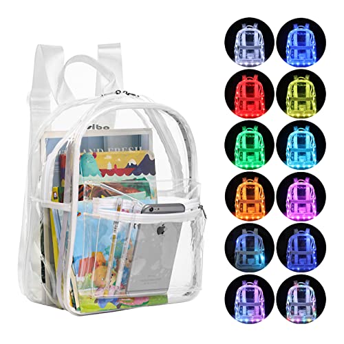 yisibo LED Strip Lights Clear Backpack,8 RGB Colors with 10 Flashing Mode,4 Music Mode and 4 Timer,TPU Transparent Waterproof Heavy Duty See Through Backpack for Music Festival,Stadium Approved,School