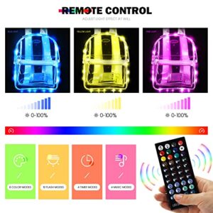 yisibo LED Strip Lights Clear Backpack,8 RGB Colors with 10 Flashing Mode,4 Music Mode and 4 Timer,TPU Transparent Waterproof Heavy Duty See Through Backpack for Music Festival,Stadium Approved,School