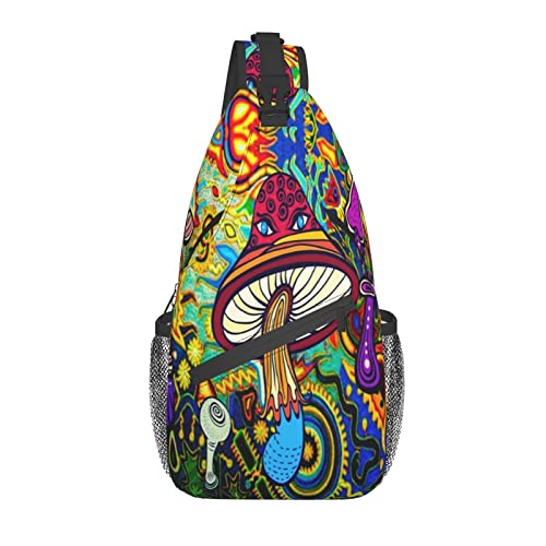 RIUARA Mushroom Hippie Colorful Sling Bag Light Shoulder Bag Hiking Daypacks Crossbody Bags For Women Men