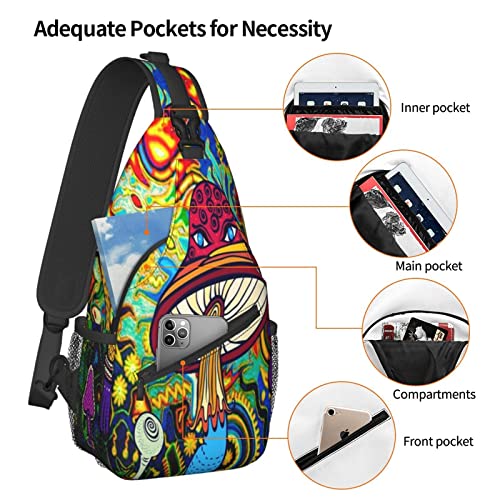 RIUARA Mushroom Hippie Colorful Sling Bag Light Shoulder Bag Hiking Daypacks Crossbody Bags For Women Men