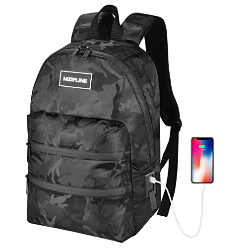 MZIPLINE Mini Smell Proof Backpack Bag-Odor Proof-USB Charging Port Daypack School Bookbag With Carbon Lining for Men & Women Travel (Camouflage Black)