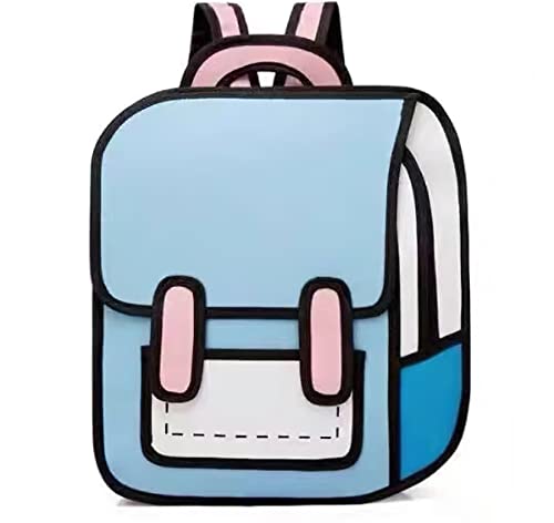 LaurelTree Kawaii Aesthetic Cute Funny 2D Cartoon Backpack Laptop Travel Bag School Students Suppliers Teens Girls (Blue)