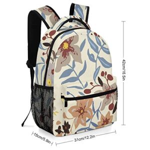 Casual Lightweight Backpack with Graphic Tropical Floral Large Capacity Laptop Backpack for School and Travel 16.5" x 12.2" x 5.9"