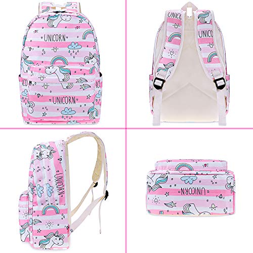 Rainbow Unicorn Backpack Kids School Bag 3-in-1 Bookbag Set, Junlion Twinkle Laptop Backpack Lunch Bag Pencil Case for Teen Girls Womens