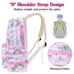 Rainbow Unicorn Backpack Kids School Bag 3-in-1 Bookbag Set, Junlion Twinkle Laptop Backpack Lunch Bag Pencil Case for Teen Girls Womens