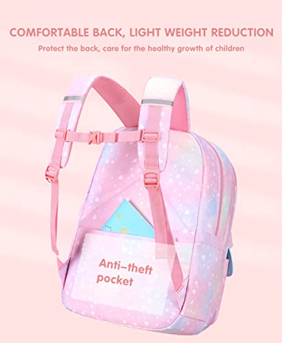 School Backpack for Girls, Lightweight Waterproof Cute Rainbow School Bookbag for Teen Kids Students Elementary (Rainbow Pink)