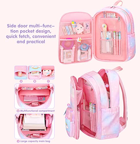 School Backpack for Girls, Lightweight Waterproof Cute Rainbow School Bookbag for Teen Kids Students Elementary (Rainbow Pink)