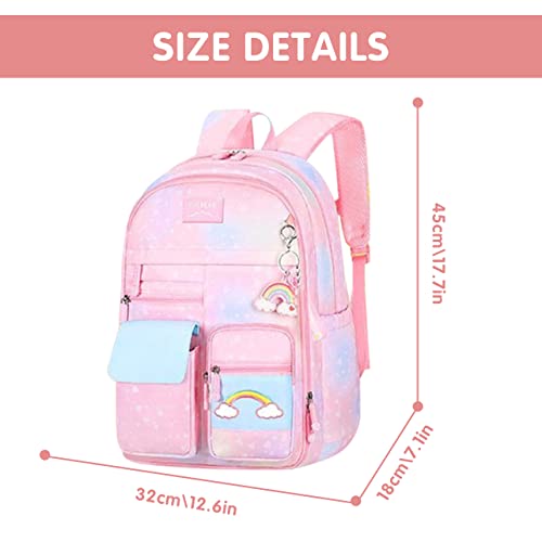 School Backpack for Girls, Lightweight Waterproof Cute Rainbow School Bookbag for Teen Kids Students Elementary (Rainbow Pink)