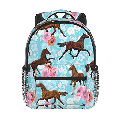 KiuLoam Vintage Horse And Flowers Kids Backpacks For Toddler Boys And Girls Preschool Backpack With Chest Strap 12 Inch