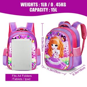 TFCRDX Kids Girls Cute SchoolBags l Comic Cat l Waterproof Lightweight l Preschool Elementary l Children's Backpacks l for Age 4+ l Purple & Light Red