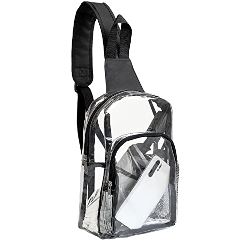 BAJNOKOU Clear Sling Bag Stadium Approved,Crossbody PVC Chest Backpack Mini Transparent Casual Daypack with Adjustable Strap Bags for Women Men Hiking Concerts,Black