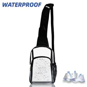 BAJNOKOU Clear Sling Bag Stadium Approved,Crossbody PVC Chest Backpack Mini Transparent Casual Daypack with Adjustable Strap Bags for Women Men Hiking Concerts,Black