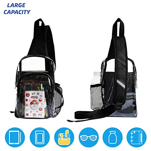 BAJNOKOU Clear Sling Bag Stadium Approved,Crossbody PVC Chest Backpack Mini Transparent Casual Daypack with Adjustable Strap Bags for Women Men Hiking Concerts,Black