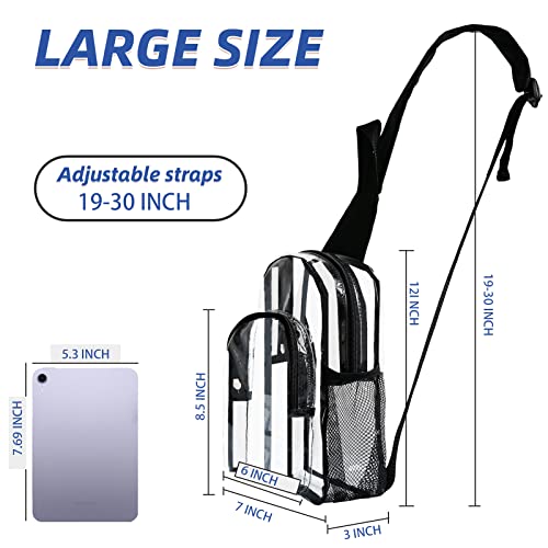 BAJNOKOU Clear Sling Bag Stadium Approved,Crossbody PVC Chest Backpack Mini Transparent Casual Daypack with Adjustable Strap Bags for Women Men Hiking Concerts,Black