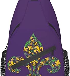 Sling Backpack Purple Fleur Mardi Gras Travel Hiking Daypack Pattern Rope Crossbody Shoulder Bag