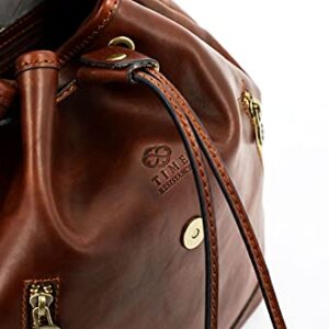 Time Resistance Leather Backpack Full Grain Real Leather Small Rucksack