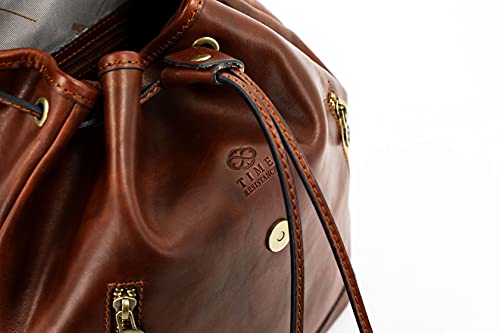 Time Resistance Leather Backpack Full Grain Real Leather Small Rucksack