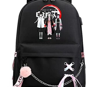 LOVEYANGAG Anime Backpack Tsuyuri Kanao Kamado Nezuko Kochou Shinobu Colleage Bookbag School Bag Casual Daypack Mochila with USB Charging Port