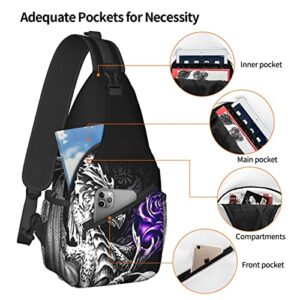 Hicyyu Dragon And Rose Outdoor Crossbody Shoulder Bag For Unisex Young Adult Hiking Sling Backpack