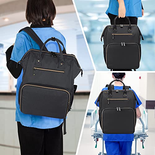 Damero Nurse Bag for Work Supplies, Nurse Backpack with Laptop Sleeve for Home Care Nurse, Medical Students and More, Black, Patent Design