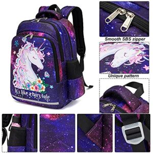 BTOOP Kids Backpack for Girls Preschool Backpacks Toddler Kindergarten School Bag with Chest Strap (Purple Galaxy)