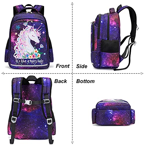 BTOOP Kids Backpack for Girls Preschool Backpacks Toddler Kindergarten School Bag with Chest Strap (Purple Galaxy)