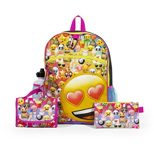 Emoji Yellow 16" inch Backpack Back to School Essentials Set for Girls