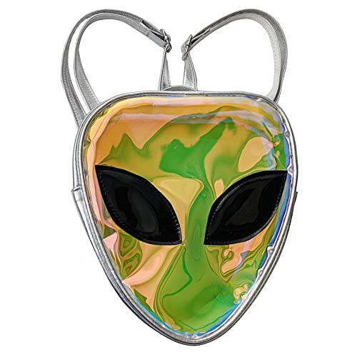 Goodbag Boutique Women Mini Holographic Laser Backpack for Girls Clear Alien Small Backpack for Festival, Balls, Club, Prom