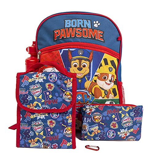 RALME Paw Patrol Backpack 5 Pc. Set for Boys & Girls, 16 in. Skye & Friends Backpack w/Paw Patrol Lunch Bag & Pencil Case