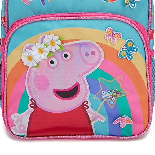 Peppa Pig Glitter Floating Confetti Backpack for Girls, Pre-school bookbag with Front Pocket, 12” Bookbag w/Padded Back and Adjustable Shoulder Straps