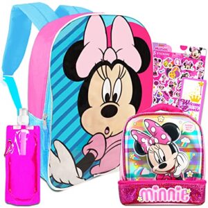 minnie mouse backpack with lunch box – bundle with minnie mouse backpack for girls 6-8, minnie mouse lunch bag, stickers, water pouch, more | minnie mouse backpack toddler