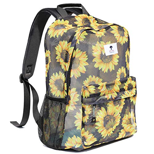 ESVAN Original Print Mesh Backpack Semi-Transparent Sackpack See Through Beach Bag Daypack Multi-Purpose Women Men Unisex (Sunflower)