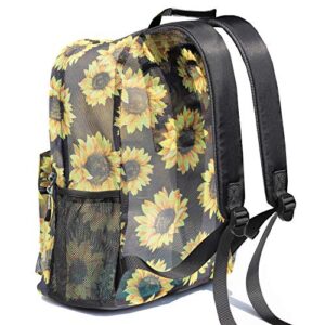 ESVAN Original Print Mesh Backpack Semi-Transparent Sackpack See Through Beach Bag Daypack Multi-Purpose Women Men Unisex (Sunflower)