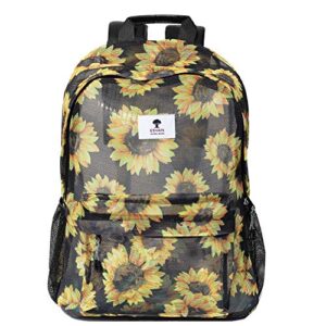 ESVAN Original Print Mesh Backpack Semi-Transparent Sackpack See Through Beach Bag Daypack Multi-Purpose Women Men Unisex (Sunflower)