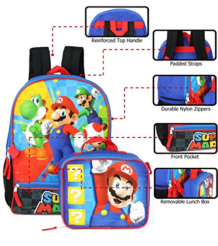 Nintendo Boys' Mario Backpack with Lunch, Blue, One Size