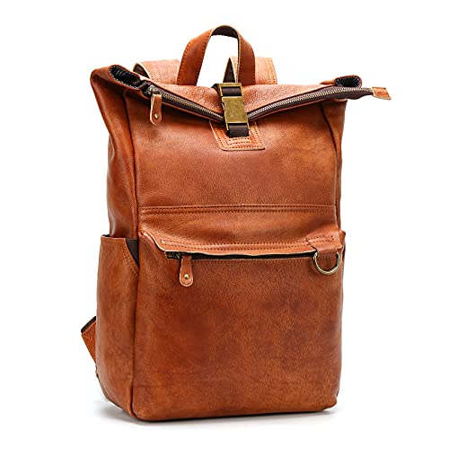 G-FAVOR Leather Backpack Vintage Laptop Rucksack Large Waterproof Bookbag College School Daypack for Men and Women - Brown