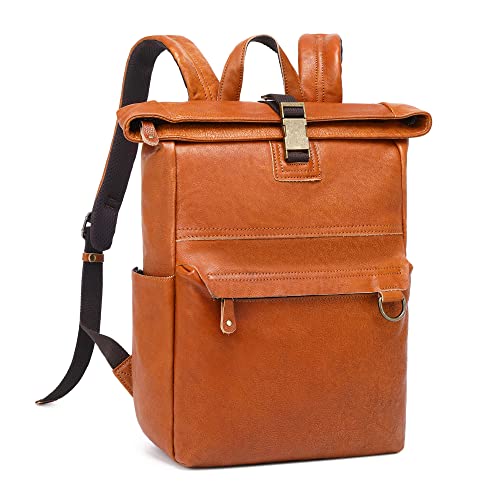 G-FAVOR Leather Backpack Vintage Laptop Rucksack Large Waterproof Bookbag College School Daypack for Men and Women - Brown