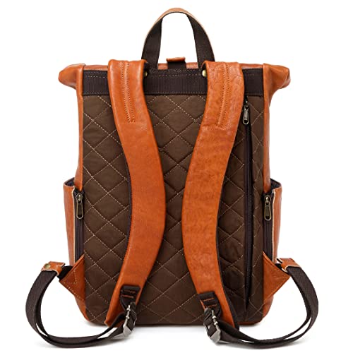 G-FAVOR Leather Backpack Vintage Laptop Rucksack Large Waterproof Bookbag College School Daypack for Men and Women - Brown