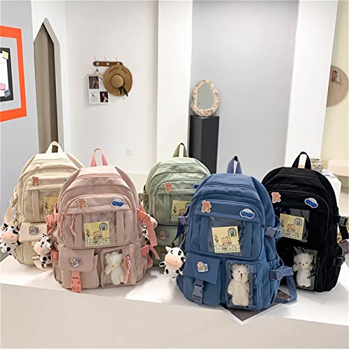 Stylifeo Kawaii Backpack with Cute Cow Plush Pin Accessories Large Capacity Aesthetic School Bags Cute Bookbag for Girls Teen (Beige)