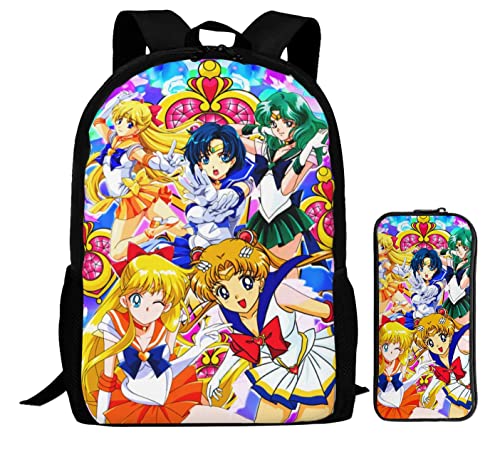 3D Anime Backpack Cartoon Backpacks 17in Bookbag Anime Laptop Daypack Matching Pencil Case Set Color S1