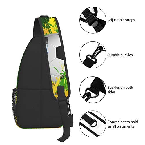 Soccer With Brazil Colors Chest Bags Crossbody Sling Bag Travel Hiking Backpack Casual Shoulder Daypack For Soccer Fans Women Men