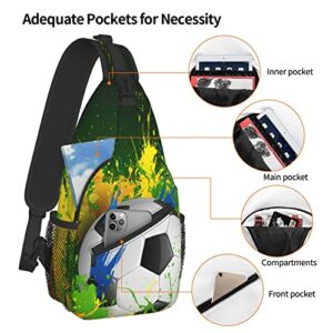 Soccer With Brazil Colors Chest Bags Crossbody Sling Bag Travel Hiking Backpack Casual Shoulder Daypack For Soccer Fans Women Men